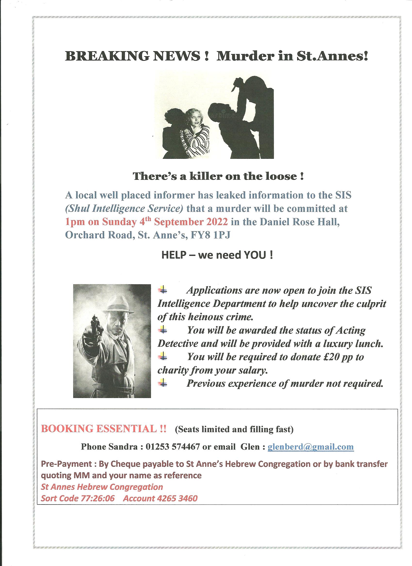 St Annes Synagogue Present: ‘Murder in St Annes!’ – Jewish Manchester